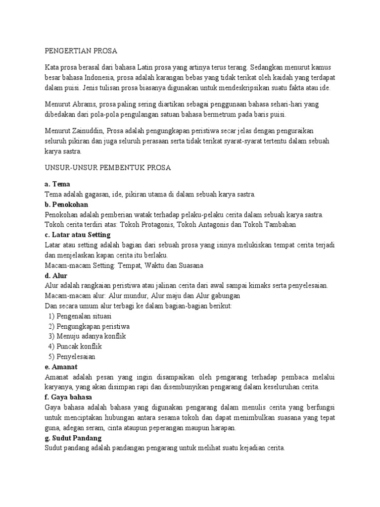 Pengertian dan Unsur Prosa | PDF
