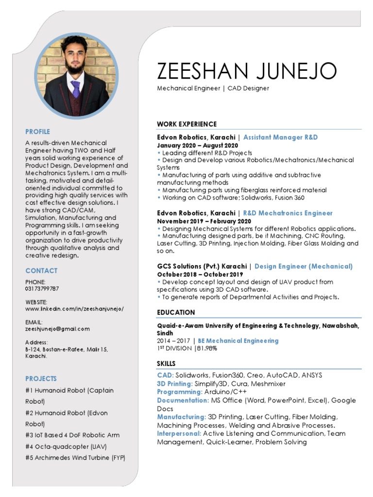CV Zeeshan Junejo PDF | PDF | 3 D Printing | Mechanical Engineering
