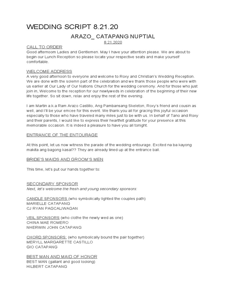 Sample Wedding Script | PDF | Wedding | Social Conventions