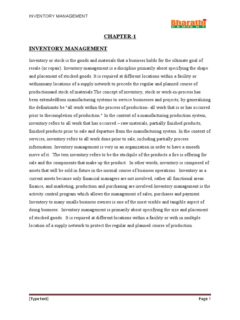 Inventory Management PROJECT | PDF | Inventory | Cement