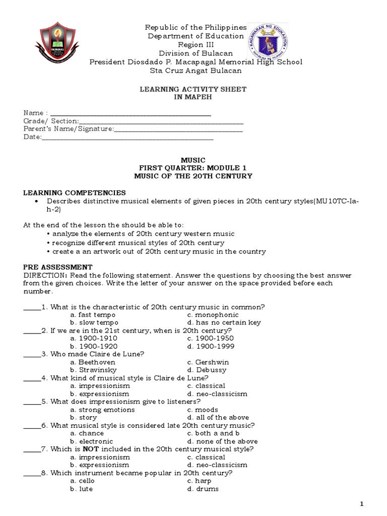 Las - Mapeh - Music Q1 Module 1 | PDF | Composers | Musical Compositions