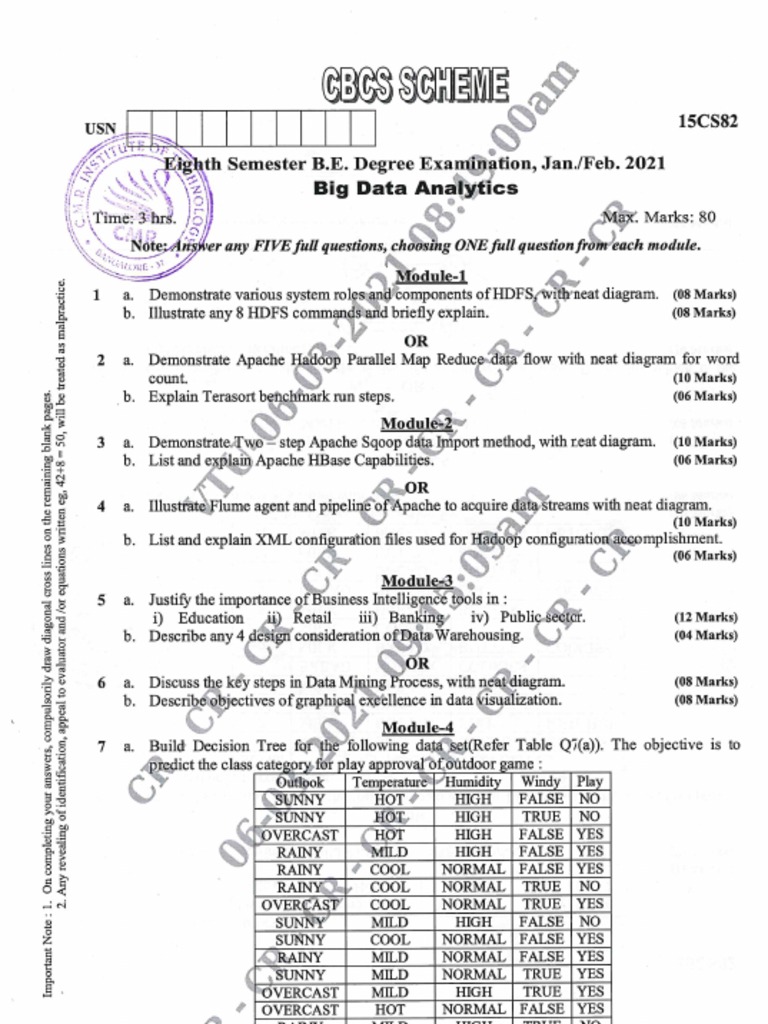 VTU Question Paper of 15CS82 Big Data Analytics Jan-2021 | PDF