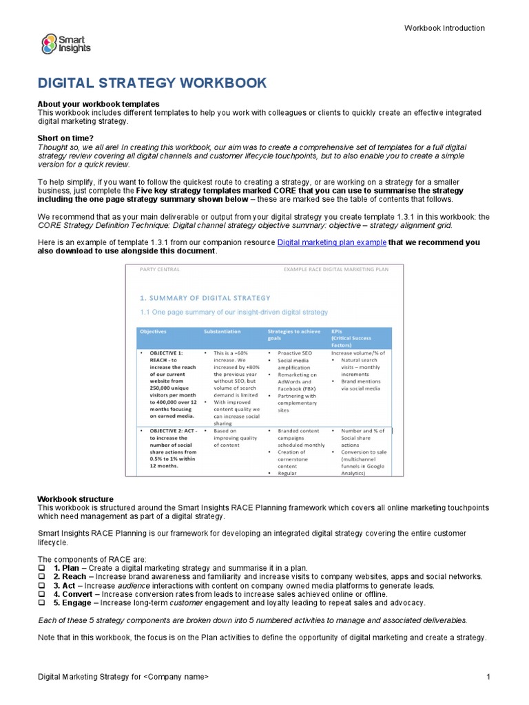 Digital Strategy Toolkit Workbook Smart Insights | PDF | Digital ...
