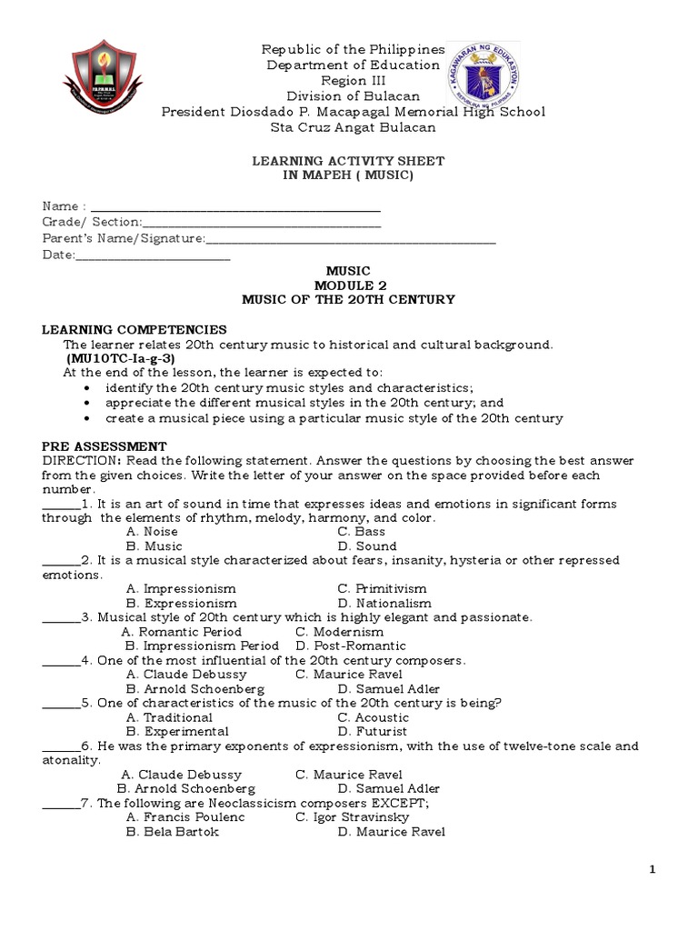 Las - Mapeh - Music Q1 Module 2 | PDF | Composers | Expressionism