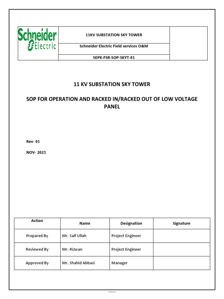 1-SOP For Operation of LV Panel PDF | PDF | Electrical Substation | Switch