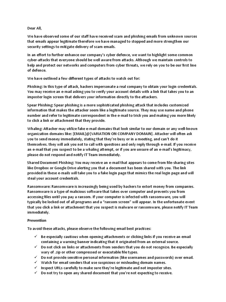 Cybersecurity Awareness Email Template | PDF | Phishing | Ransomware