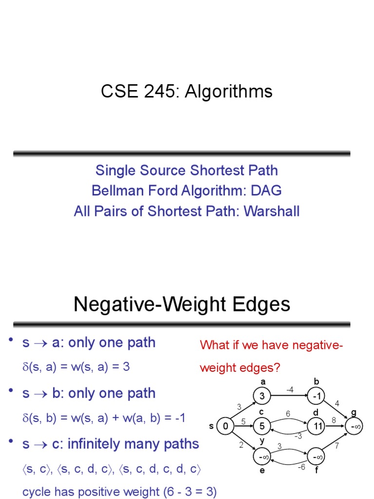Cse 245 Algorithms Single Source Shortest Path Bellman Ford Algorithm 
