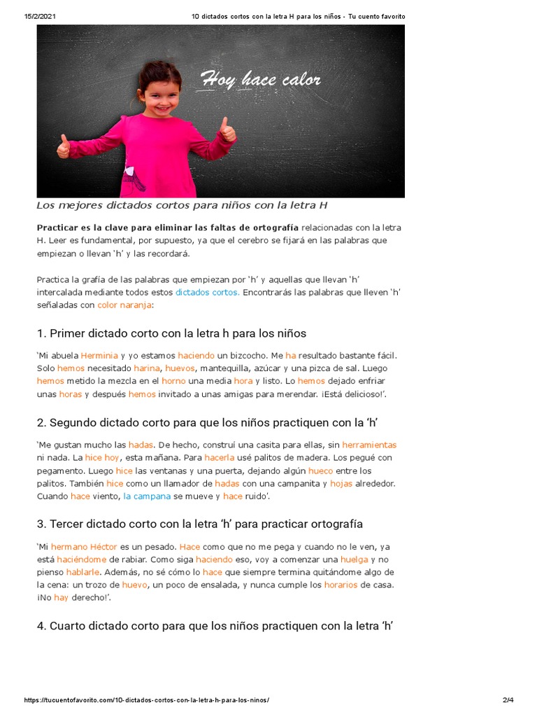 10 Dictados Cortos Con La Letra H para Los Niños - Tu Cuento Favorito ...