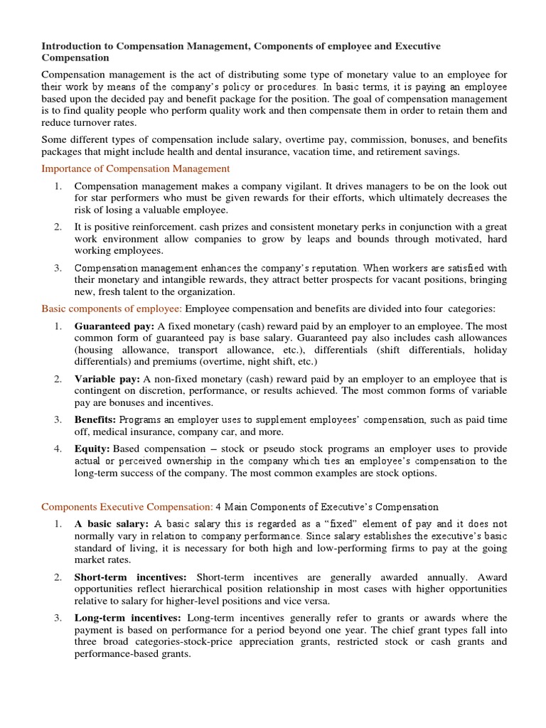 Mba HRM Notes Compensation Management Part 2 | PDF | Compensation And ...