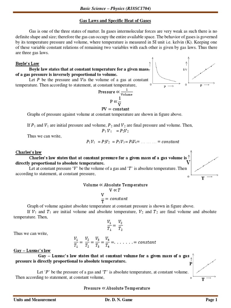 Gas Laws and Specific Heats | PDF | Gases | Temperature