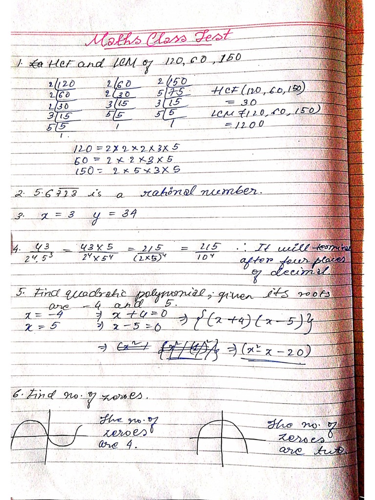 Maths Class Test | PDF