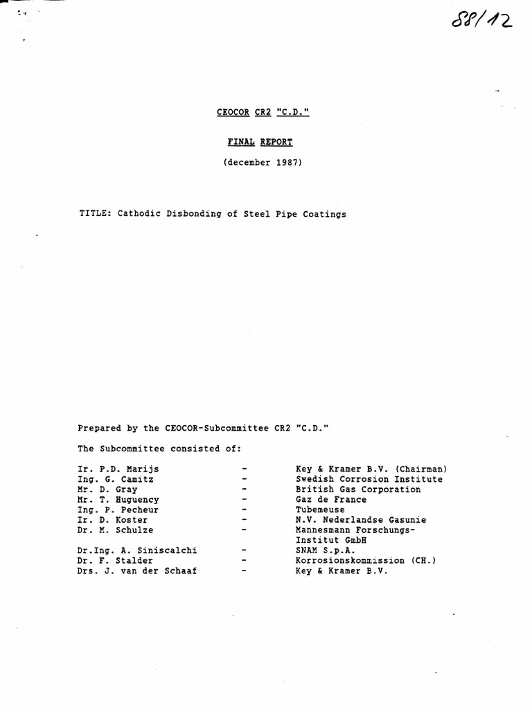 CEOCOR 87 Cathodic Disbonding of Steelpipe Coatings | Download Free PDF ...