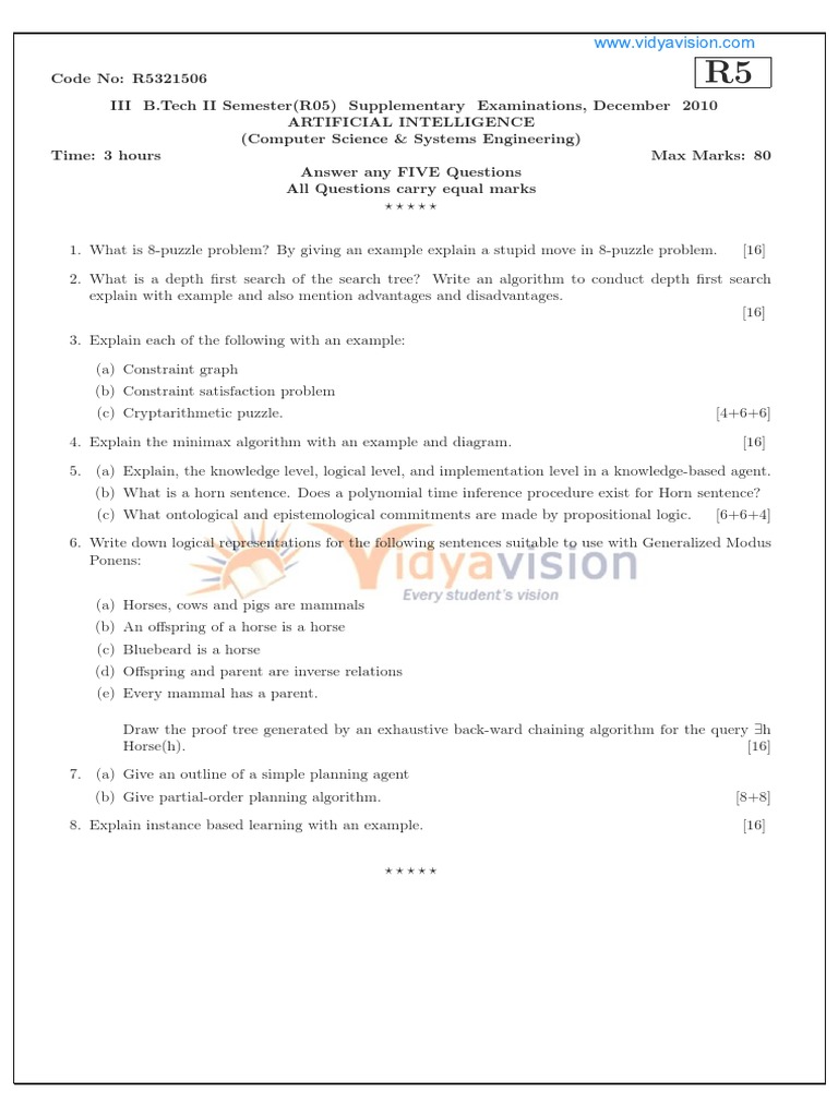 (WWW - Entrance-Exam - Net) - JNTU 3rd Year Artificial Intelligence ...