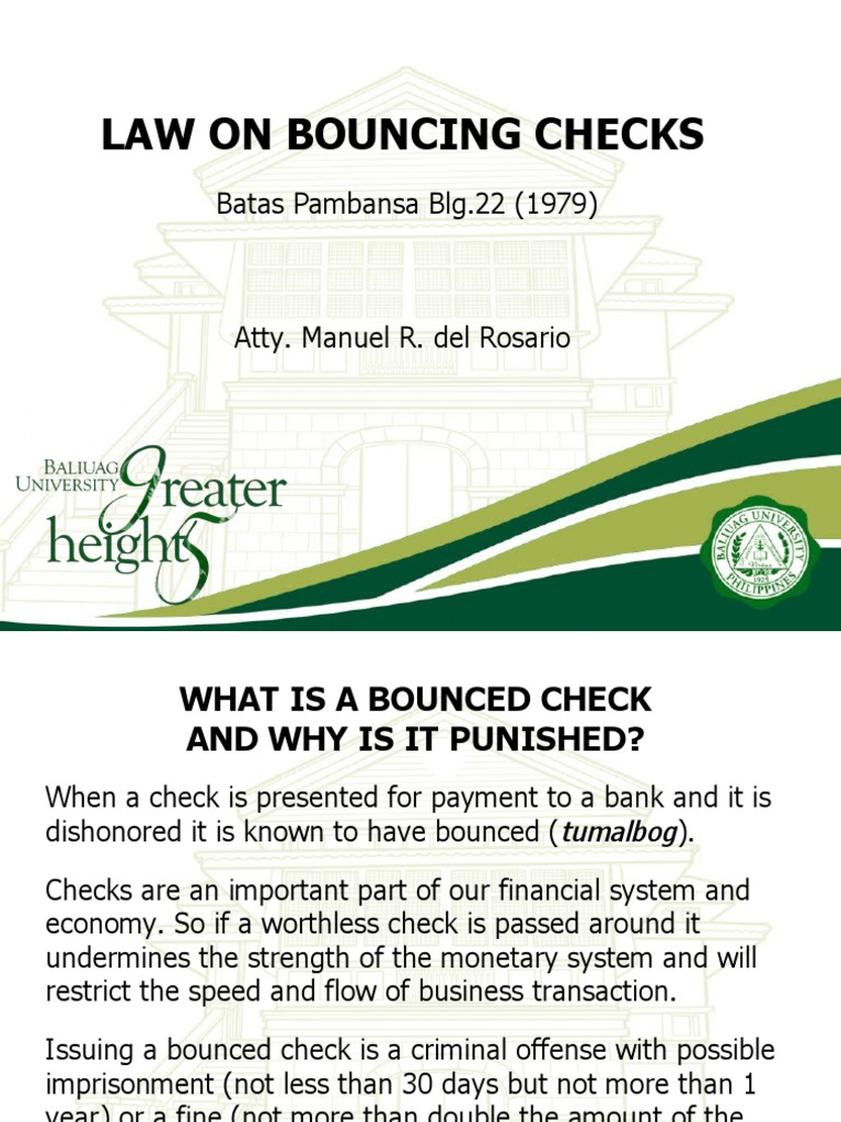 Law On Bouncing Checks: Batas Pambansa Blg.22 (1979) | PDF | Cheque ...