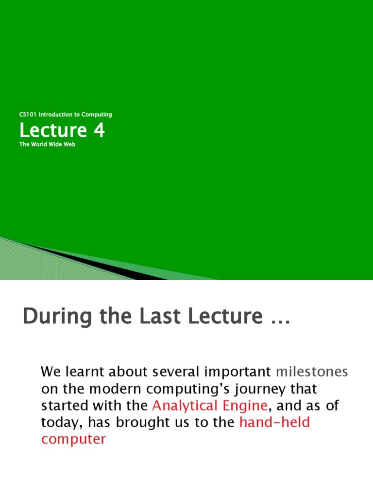 Lecture 04 The World Wide Web | PDF | Web Search Engine | World Wide Web