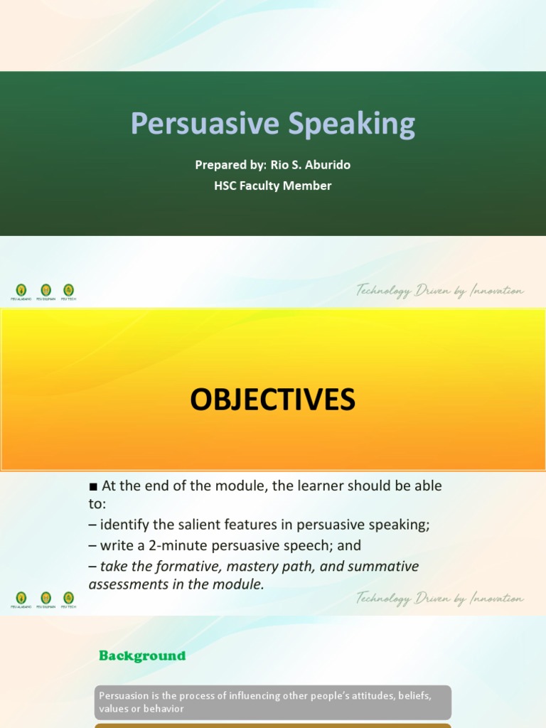 MODULE 7 - Persuasive Speaking | PDF | Persuasion | Attitude (Psychology)