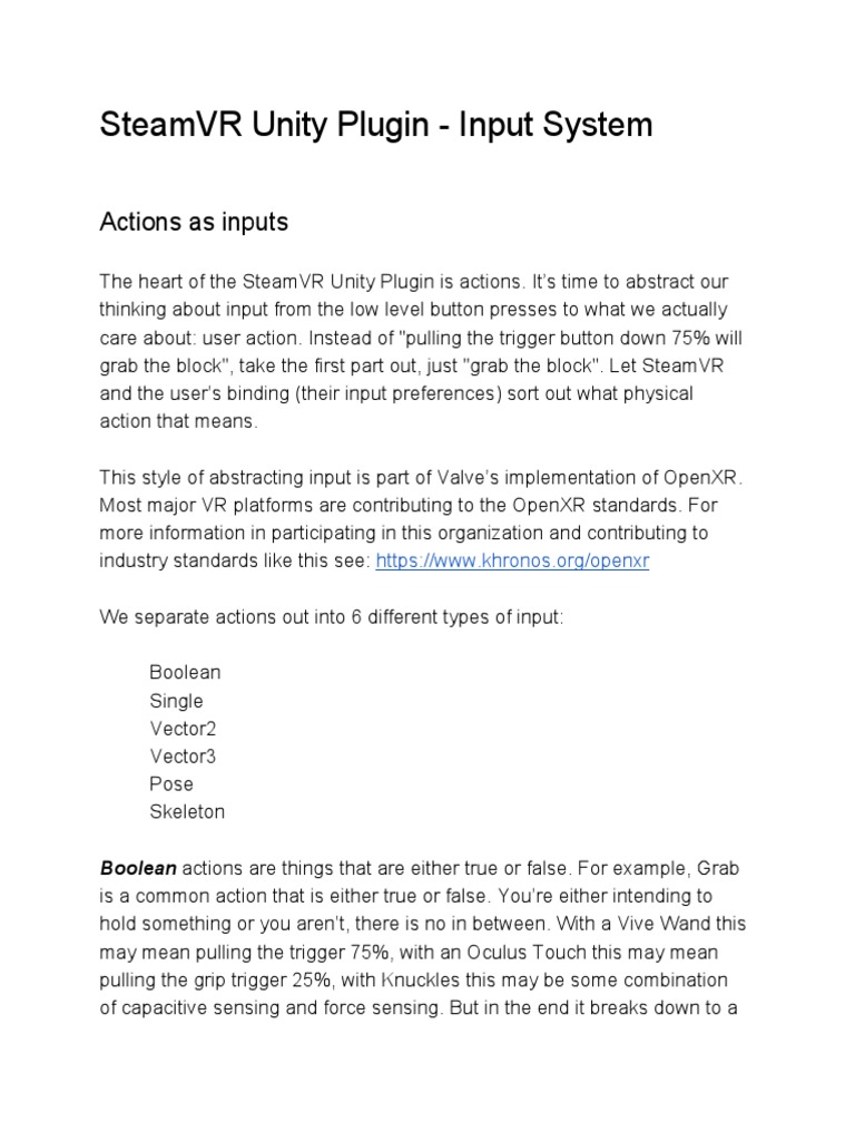 SteamVR Unity Plugin - Input System | PDF | Button (Computing) | Virtual Reality