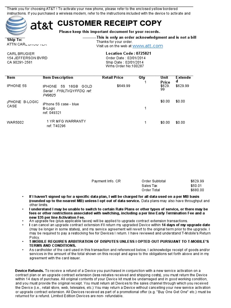 Att 1 GHJ | PDF | Receipt | I Phone