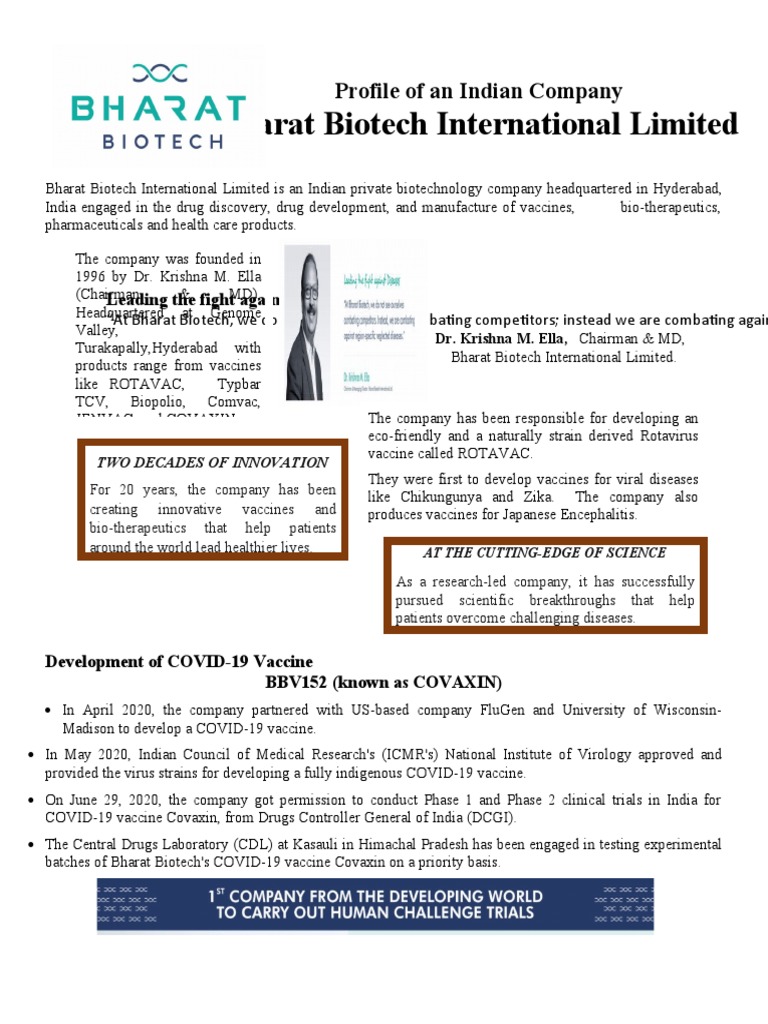 Bharat Biotech International Limited: Profile of An Indian Company ...