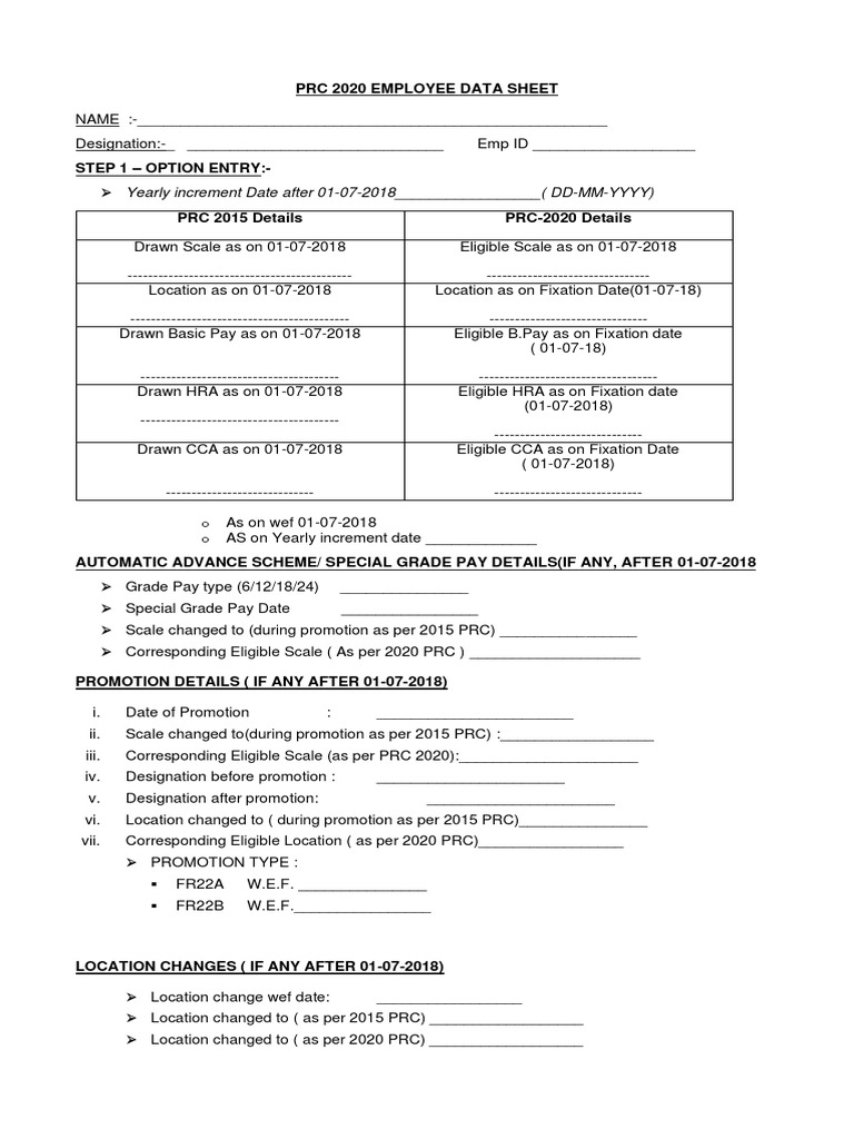 PRC 2020 Employee Data Sheet | PDF | Business