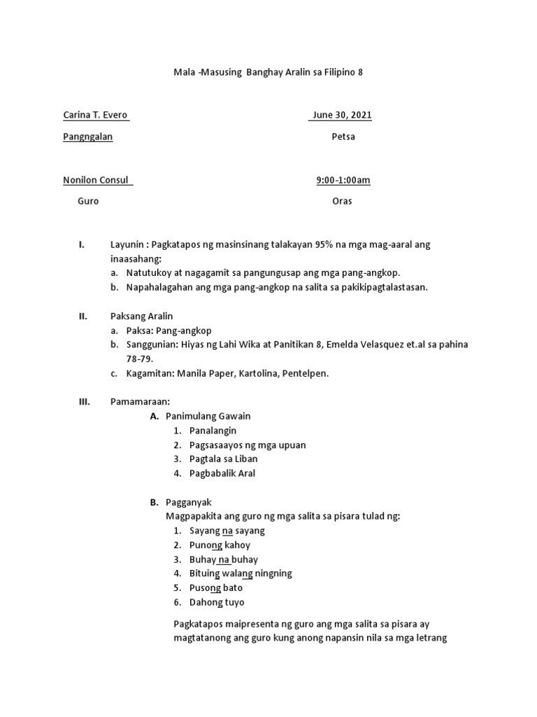 Lesson Plan 4 Evero Carina Pass | PDF