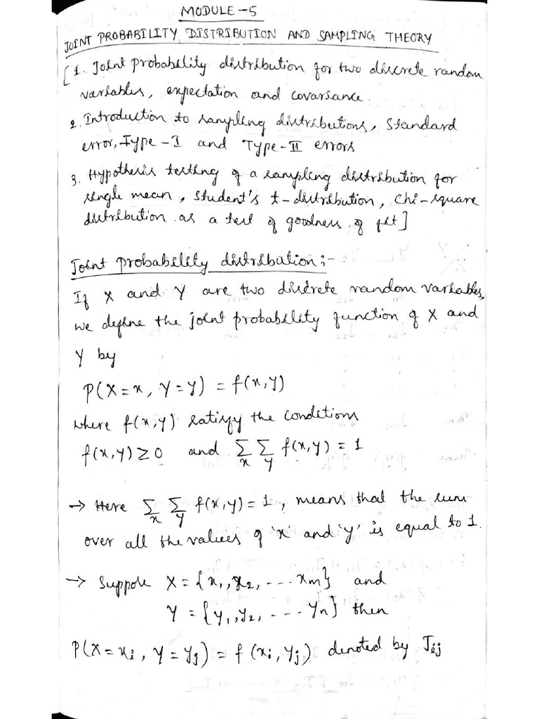 BE - 4th Sem (Module 5) Joint Probability and Sampling Theory | PDF