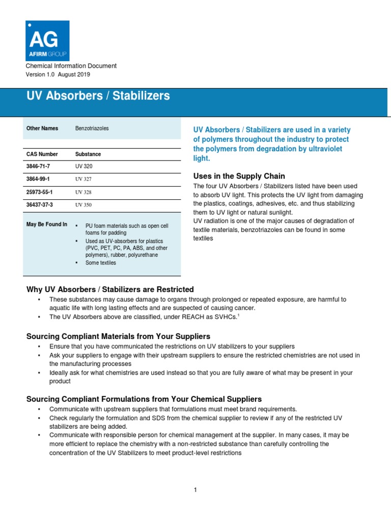 UV Absorbers / Stabilizers: Uses in The Supply Chain | PDF ...