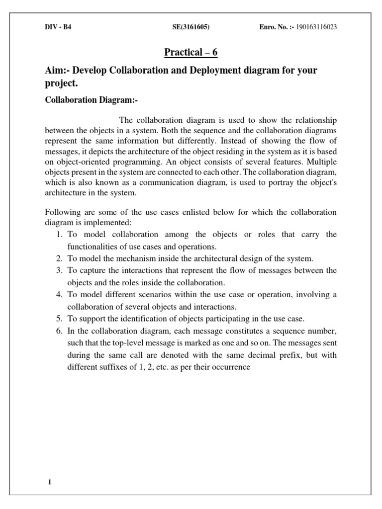 Practical - 6 Aim:-Develop Collaboration and Deployment Diagram For Your Project | PDF | Use ...