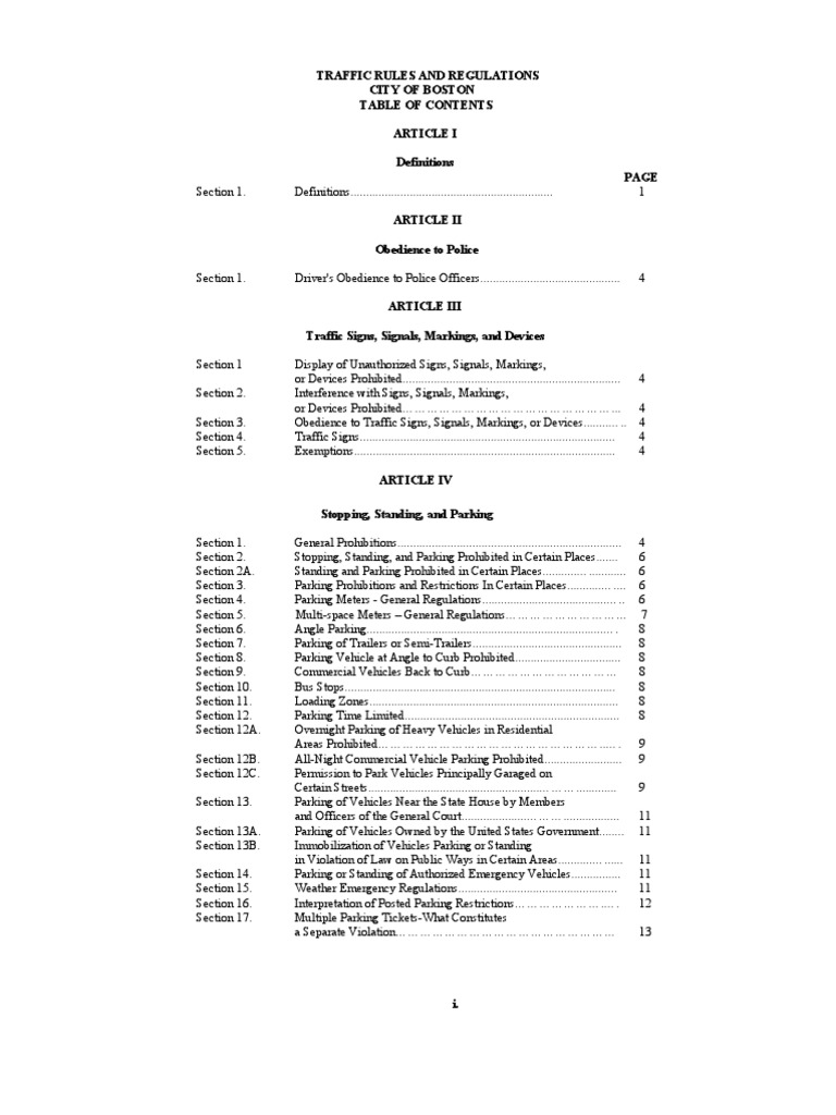 Traffic Rules and Regulations City of Boston Article I Definitions ...