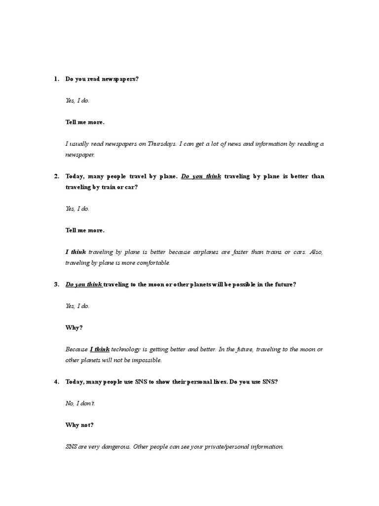 Eiken Pre-2 Speaking Questions and Answers | PDF | Business