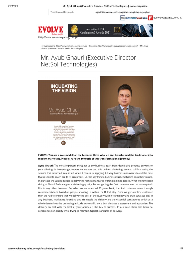 Mr. Ayub Ghauri (Executive Director - NetSol Technologies ...