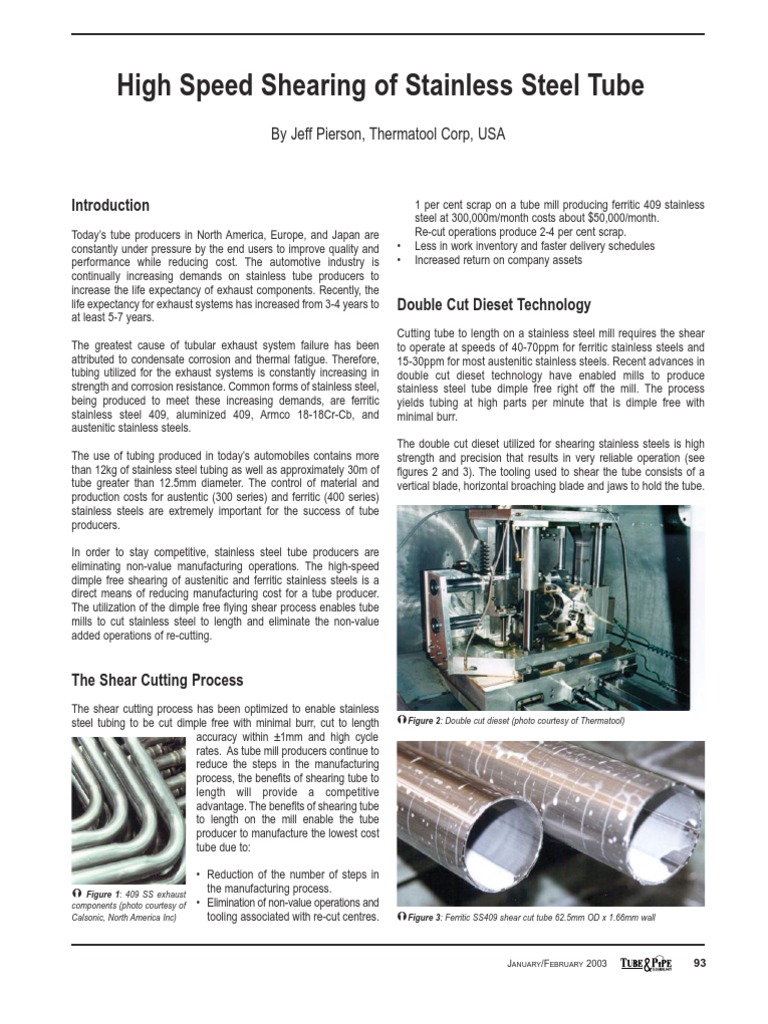 High-Speed Dimple-Free Shearing of Stainless Steel Tube: Process ...