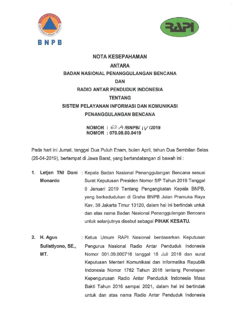 Mou BNPB | PDF