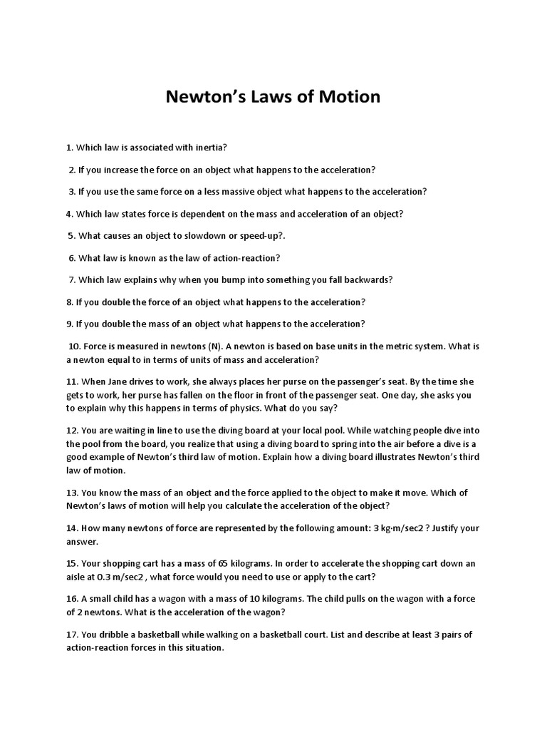 Newton's Laws of Motion Worksheet | PDF | Force | Mass