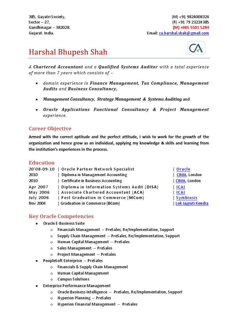 Harshal Shah Resume It 0910 | PDF | Oracle Corporation | Consultant