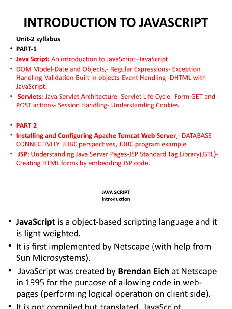 Introduction To Javascript: Unit-2 Syllabus | PDF | Document Object ...
