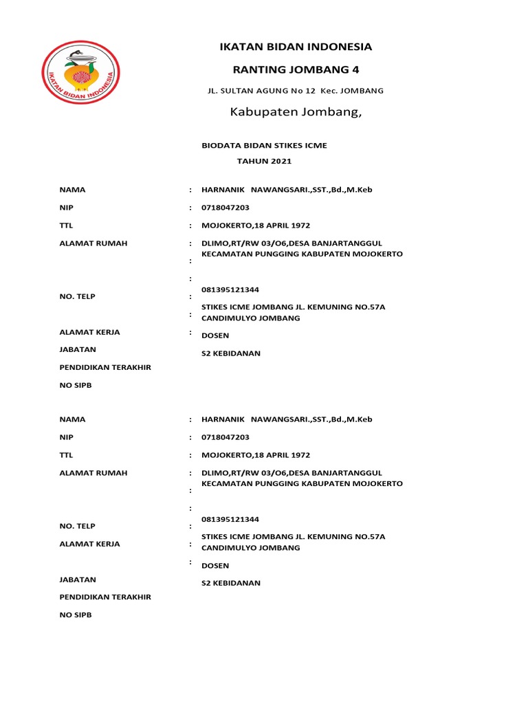 Blangko Anggota Harnanik Nawangsari | PDF