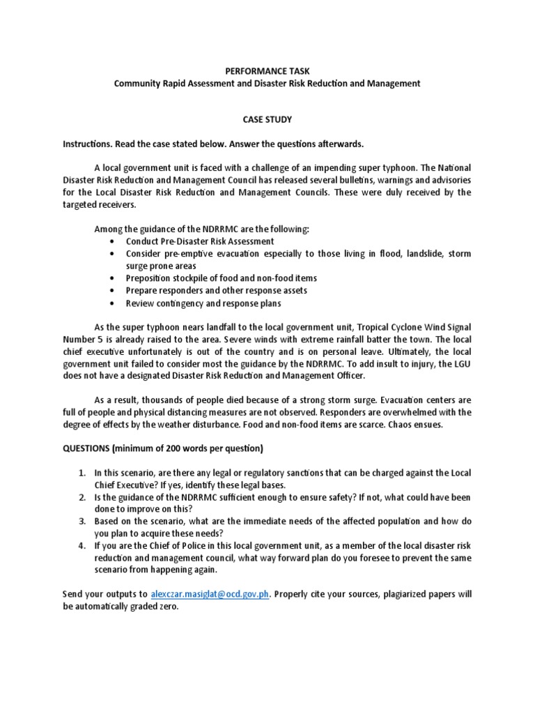 Performance Task Community Rapid Assessment and Disaster Risk Reduction ...