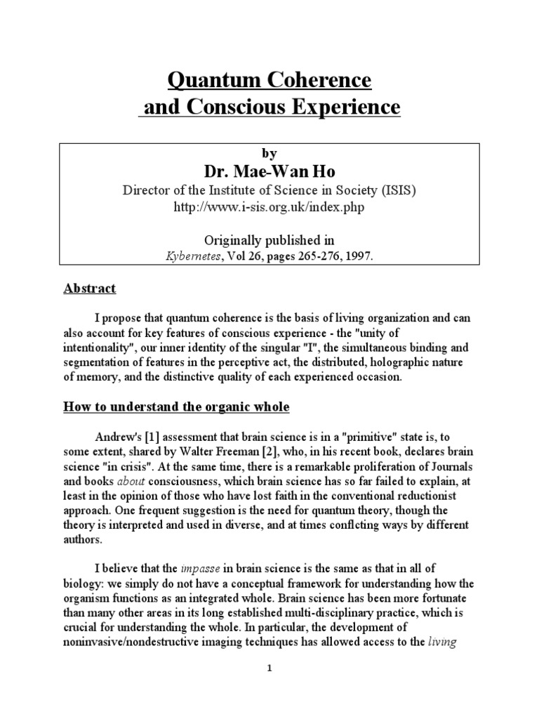 Mae-Wan Ho, Quantum Coherence and Conscious Experience | PDF ...
