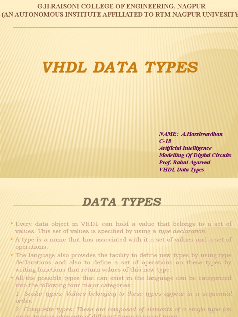 VHDL Data Types | PDF | Array Data Structure | Data Type