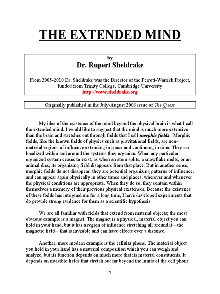 Rupert Sheldrake, THE EXTENDED MIND | PDF | Rupert Sheldrake | Mind