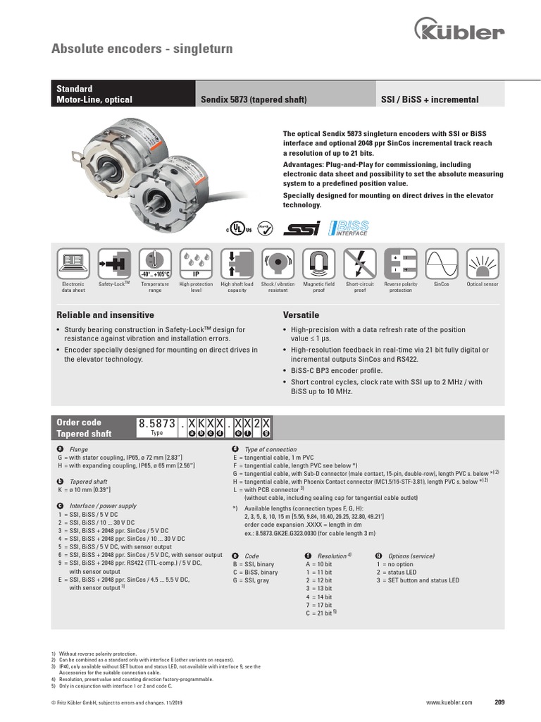 Absolute Encoders - Singleturn: Ssi / Biss + Incremental Sendix 5873 ...