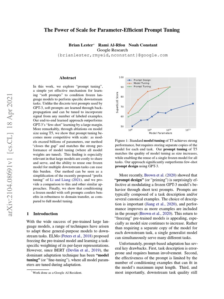 The Power of Scale For Parameter-Efficient Prompt Tuning: Brian Lester Rami Al-Rfou Noah ...