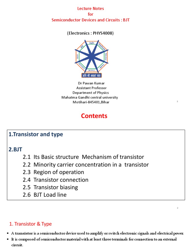 Lecture Notes For Semiconductor Devices and Circuits: BJT: (Electronics ...