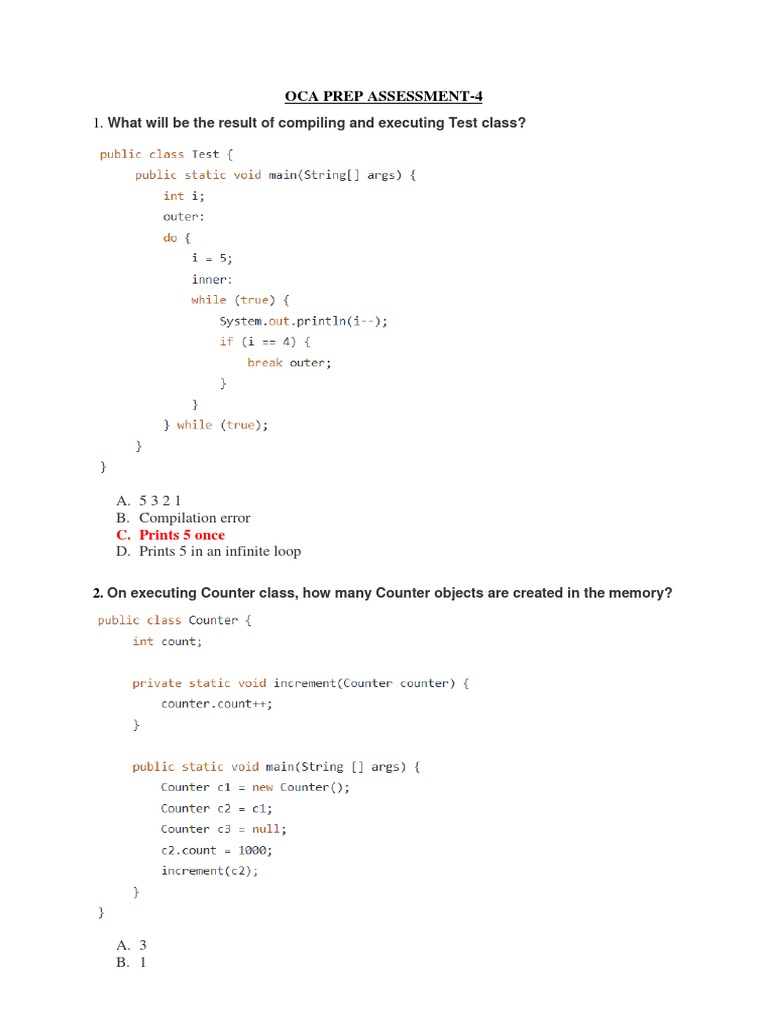Oca Prep Assessment-4: What Will Be The Result of Compiling and ...