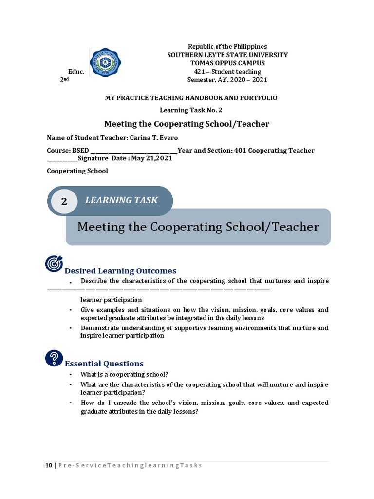 Evero Carina Learning Task 2pass | PDF | Teachers | Goal