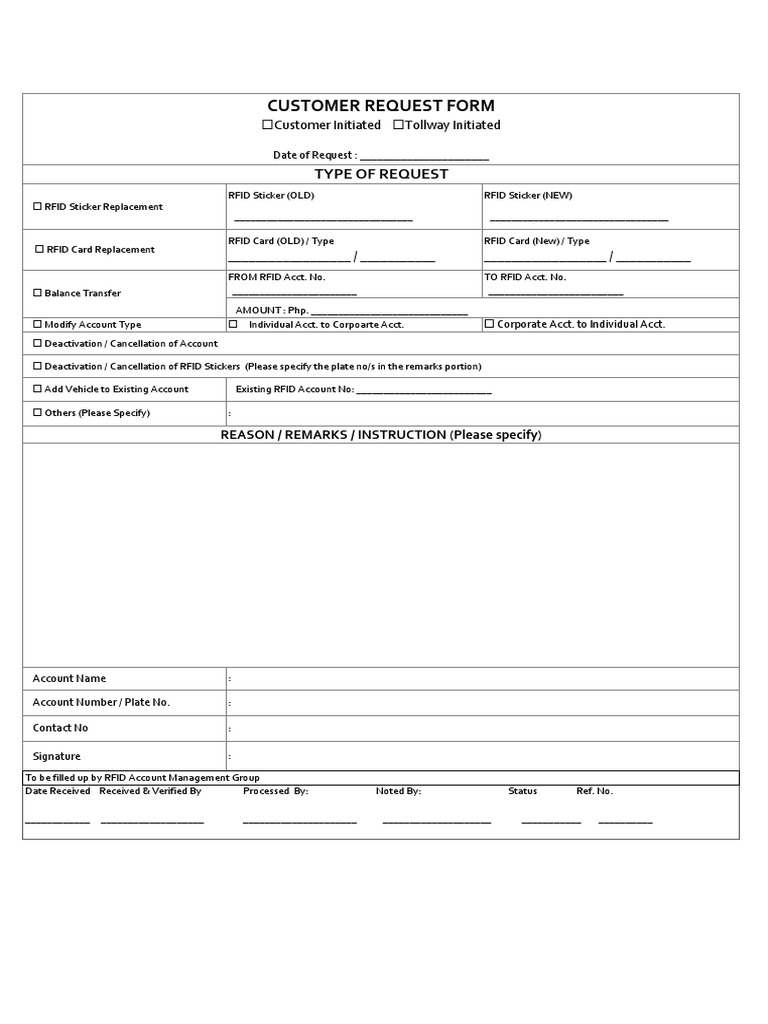 RFID Customer Request Form | PDF