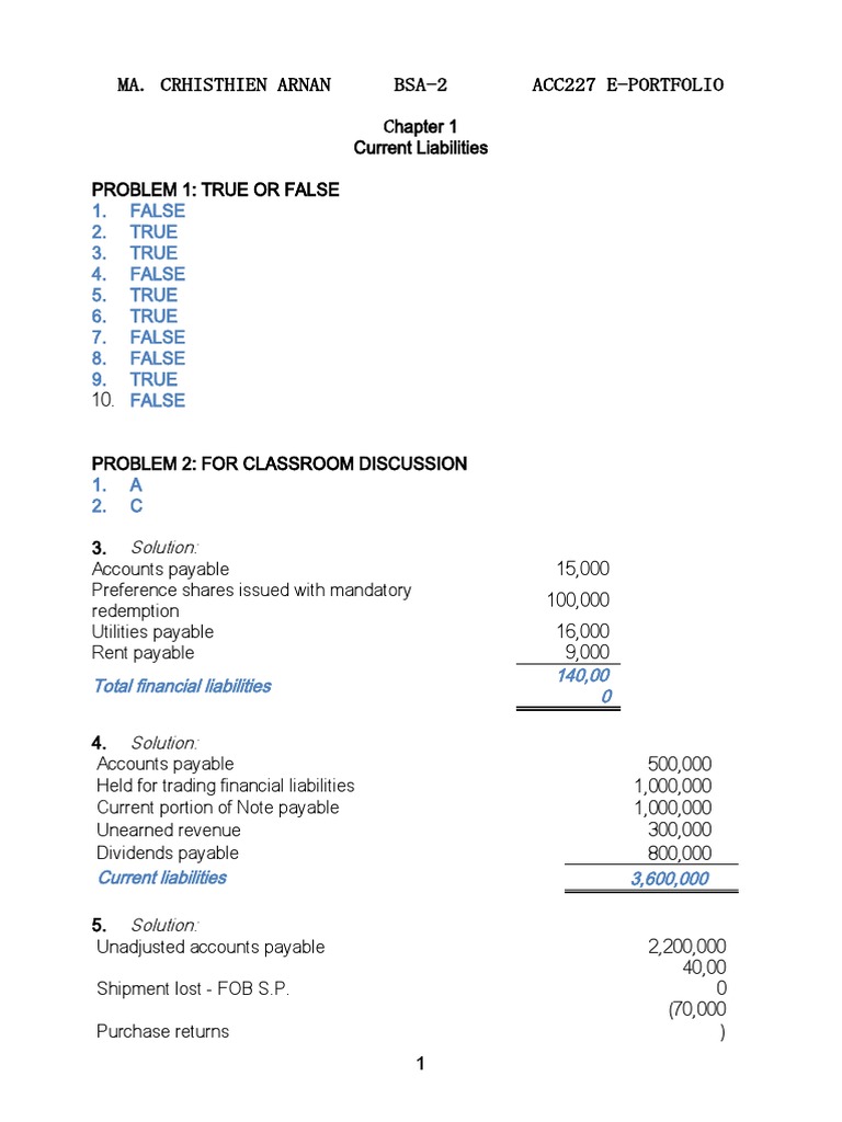 Current Liabilities Overview and Solutions | PDF | Current Liability ...