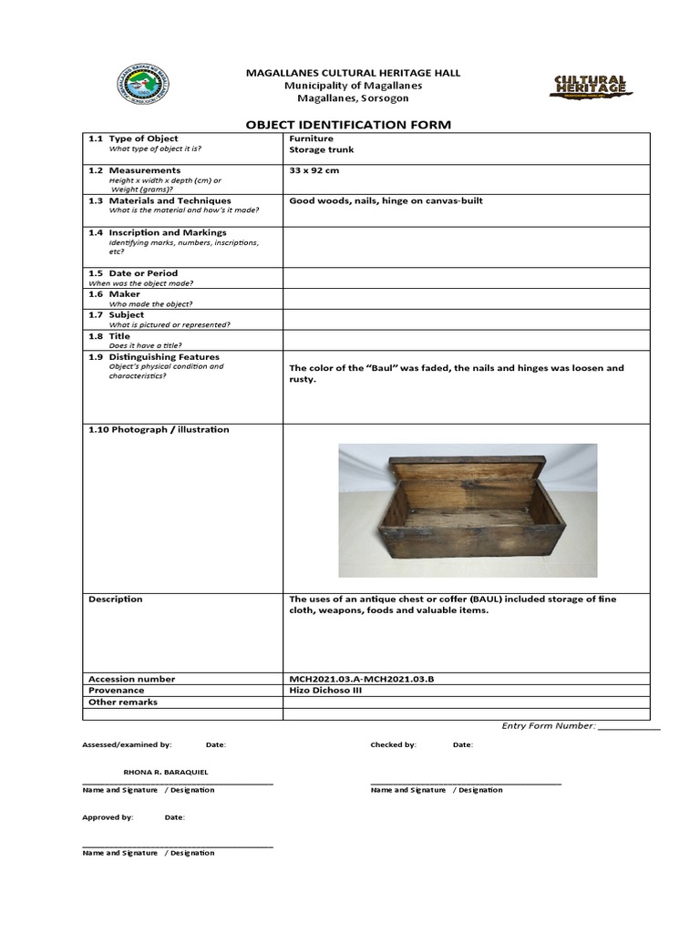 Object Identification Form: Magallanes Cultural Heritage Hall | PDF ...