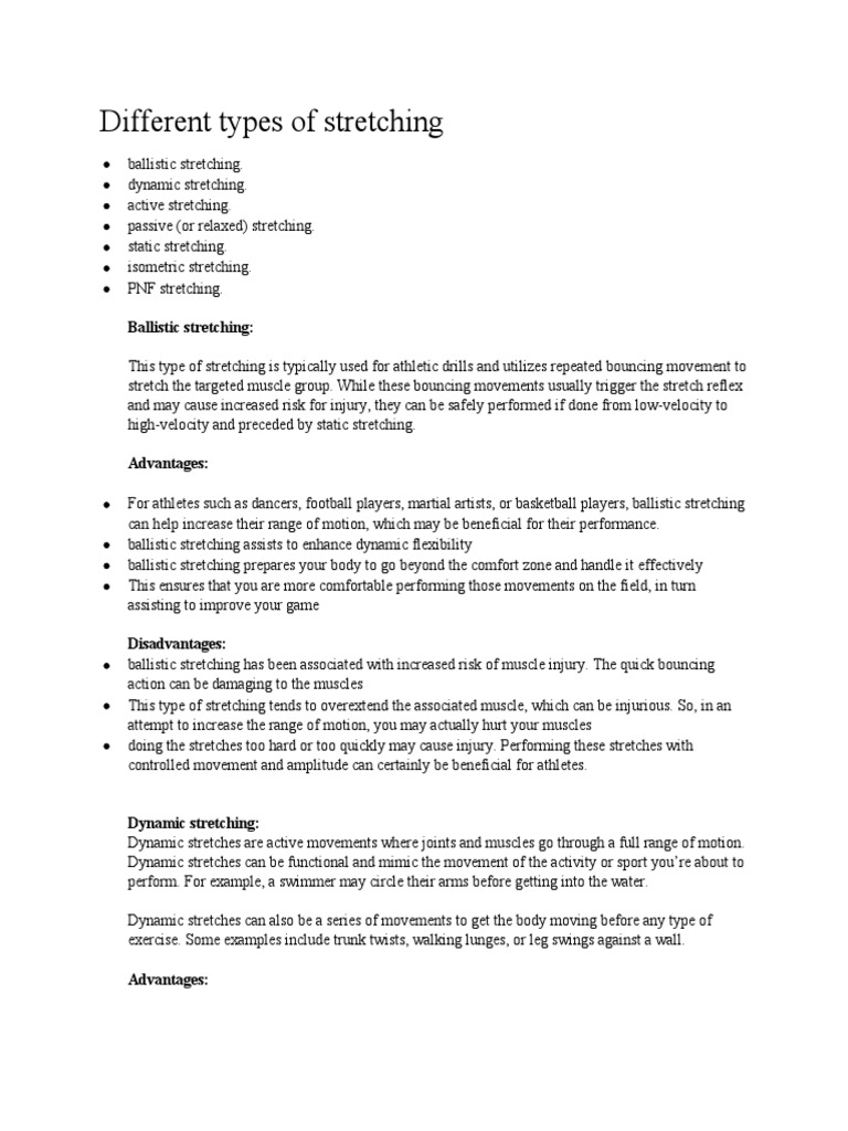 Different Types of Stretching | PDF | Flexibility (Anatomy) | Weight ...